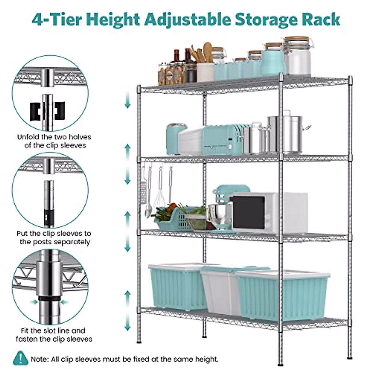 Leteuke Wire Shelving Unit with Wheels, NSF Certified 4 Tier Adjustable Storage Shelves 60"×24"×72", 2400LBS Heavy Duty Shelving Commercial Grade Metal Storage Utility Rack for Kitchen Garage, Chrome