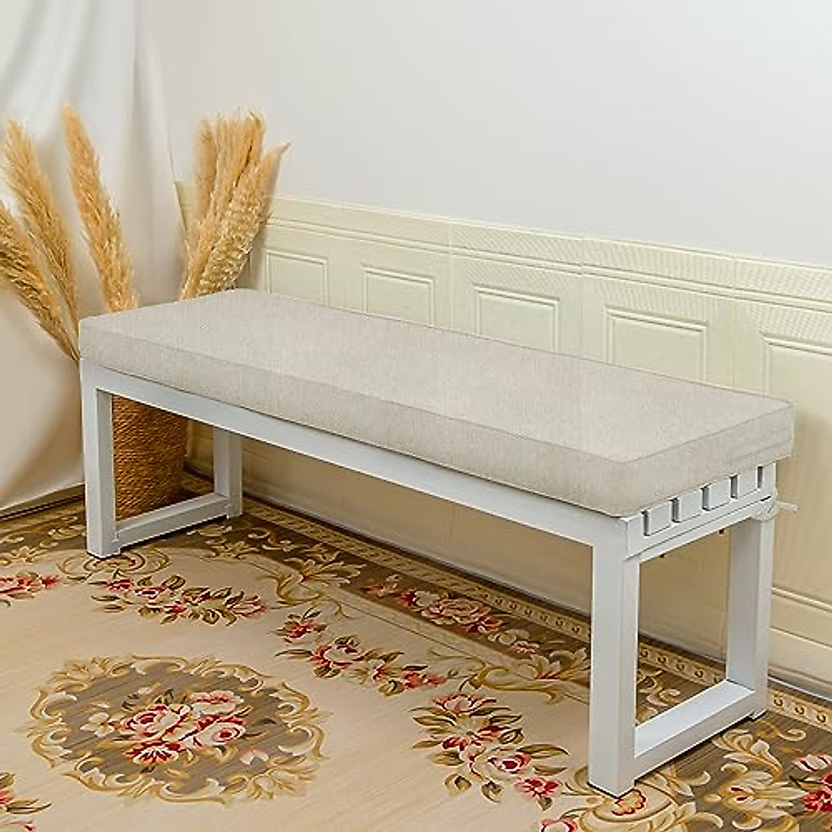 ROFIELTY Bench Cushion Double Piping Bench Cushions for Indoor Furniture with Adjustable Straps Window Seat Cushions Indoor Piano Bench Cushions (45x18x3, Cream Color)