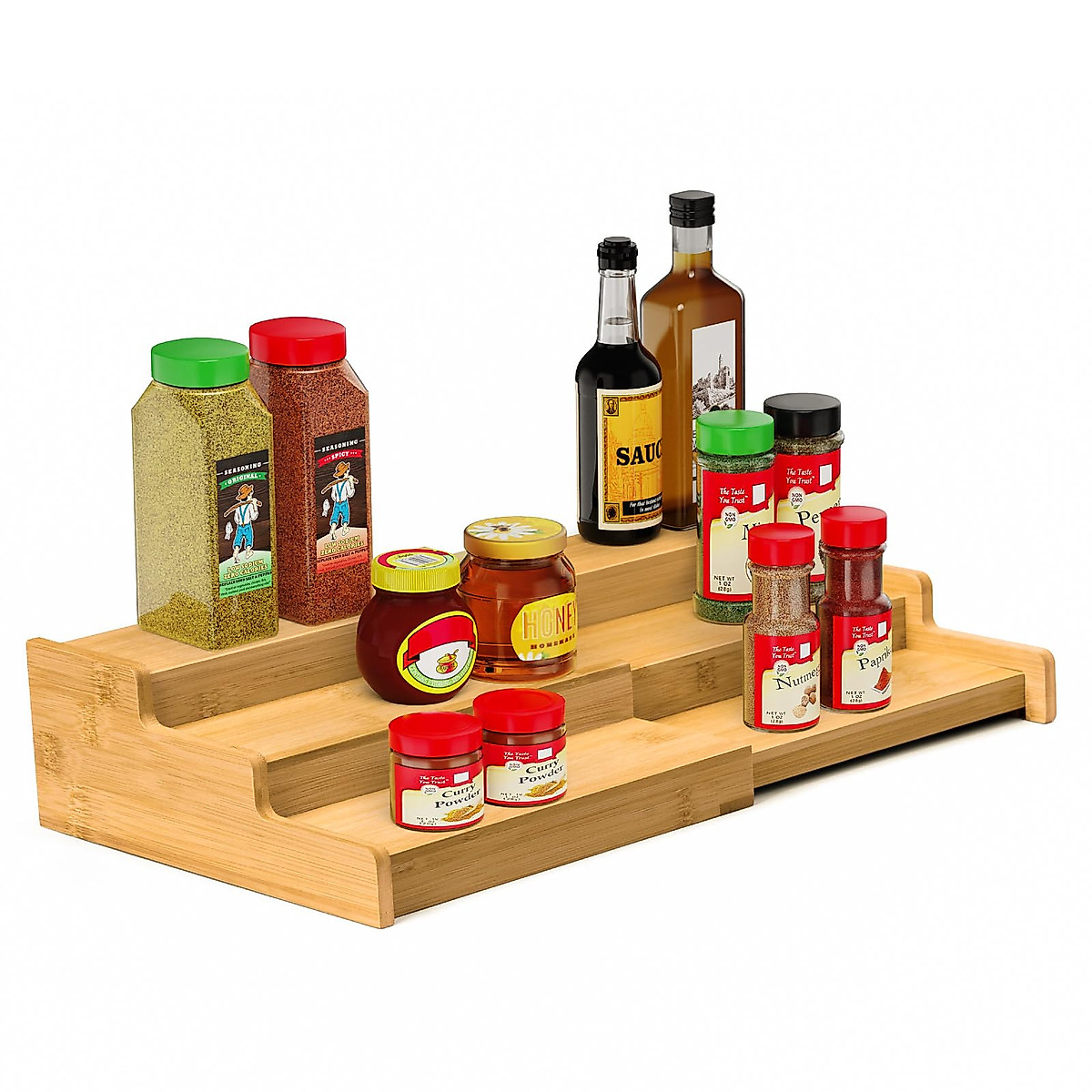 VenDotbi Spice Rack Organizer, 3 Tier Expandable Bamboo Spice Rack Organizer, Great for Kitchen Cabinet, Cupboard, Pantry and More