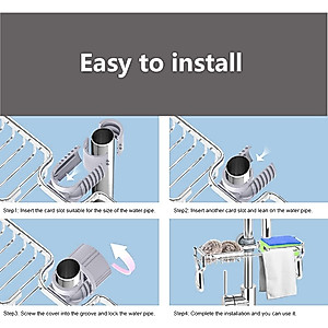 SIMCAS 2023 NeverRust Faucet Sponge Holder Kitchen Sink Caddy, Detachable Faucet Rack Drain Shelf for Sponge, Brush, Soap, Dishcloth, Bathroom Organizer with Hooks, RV & Kitchen Accessories, Aluminum