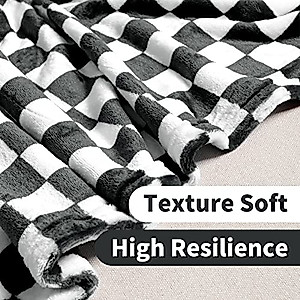 FY FIBER HOUSE Checkered Flannel Fleece Throw Blanket Queen Size Soft Cozy Checkerboard Grid Print Chessboard Gingham Pattern Blankets for Bed Couch Sofa, 90"x90", Black