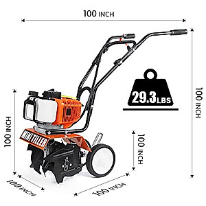 NEOTEC MT520 Mini Tiller Cultivator, 52cc 2 Stroke Gas Powered 4 Premium Steel Adjustable Forward Rotating Tines, Height Adjustable Wheels for Garden & Lawn, Digging, Weed Removal & Soil Cultivation