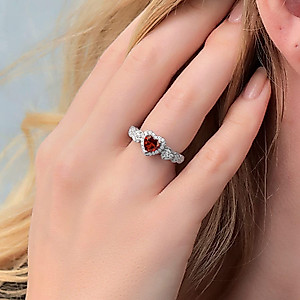 Gem Stone King 925 Sterling Silver Gemstone Birthstone Heart Engagement Ring | 6MM Heart Shape | Wedding Engagement Anniversary Promise Ring For Women | Available In Size 5, 6, 7, 8, 9