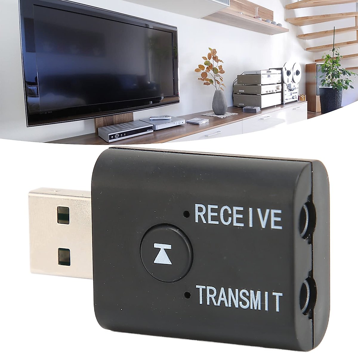 Garsentx Bluetooth 5.0 USB Dongle Adapter for PC, 2 in 1 USB Bluetooth Transmitter Receiver Adapter Wireless Transfer, Dual Output USB/AUX, for Computer TV Speaker Headset