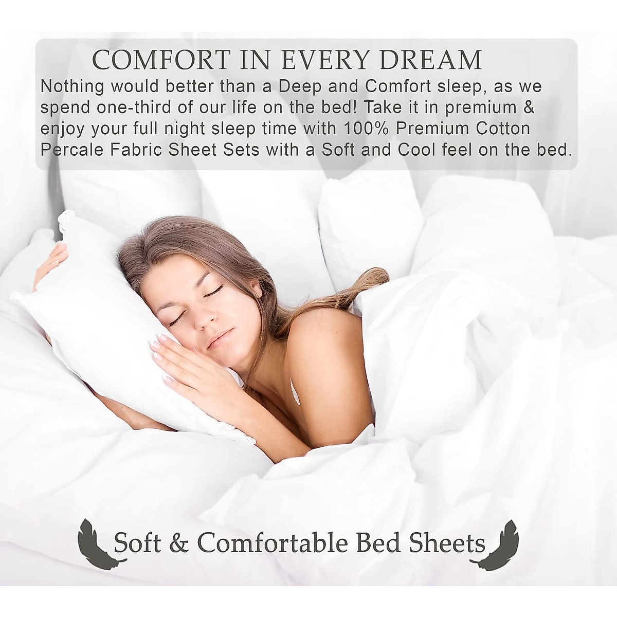 RUVANTI 100% Cotton Sheets - Crispy Cooling Percale Sheets for Full Size Bed, Breathable & Durable Full Sheet Set, 16 Inches Deep Pocket Bed Sheets, Monotones, 4 Pieces