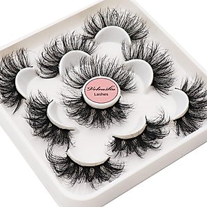 Veleasha Lashes Big Curl 3D Faux Mink Lashes 25mm Long Dramatic Fake Eyelashes for Gorgeous Eye Makeup, 5 Pairs Pack False Eyelashes (MS03)