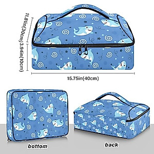 Kcldeci Insulated Thermal Food Carrier Insulated Casserole Carrier for Hot or Cold Food,Cute Sharks Cartoon Pattern Insulated Tote Bag for Potluck Cookouts Parties Picnic,Lasagna Lugger