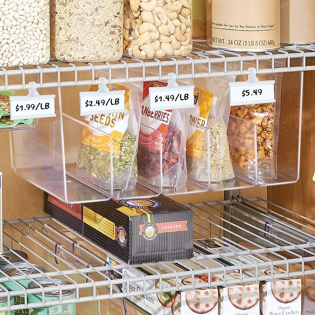 Reusable Plastic Wire Shelf Label Holder, for Pantry Retail Shopping Mall Store, Supermarket UPC Price Card & Ticket Display, Strong & Easy Clip Design Tight Snap Lock Closure. 1-1/4" H X 3" W (100)