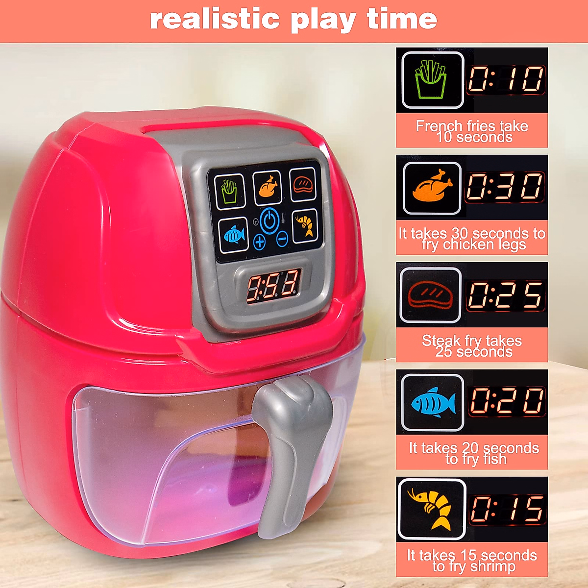 Fxfenoxo Toy Air Fryer Play Kitchen Accessories Set for Kids, Toddler Pretend Cooking Toys with Play Foods for 3-5 for Year Old Boys and Girls Gift