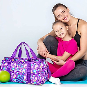 Gym Bag for Girls, Kids Duffle Bag for Travel, Girl Dance Duffel Bags with Shoe Compartment Weekender Overnight Bag, Mermaid