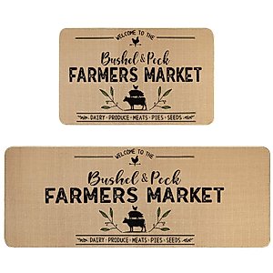 Falflor Farmhouse Kitchen Rugs Set 2 Pieces Non Slip Stain Resistant Cushioned Comfort Standing Mats Easy to Clean (18"x 30"+18"x 48")