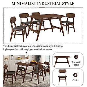 LCH 5 Pieces, Kitchen Faux Leather Chairs, Mid-Century Style Dining Table Set for 4 Persons, Easy to Clean and Assemble (Brown)