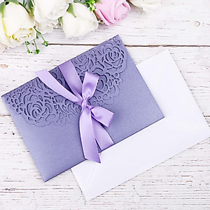 ponatia 20 PCS 3 Folds 5x7'' Wedding Invitations Cards with Envelopes Ribbons for Wedding Bridal Shower Engagement Birthday Graduation Invite (Lavender)