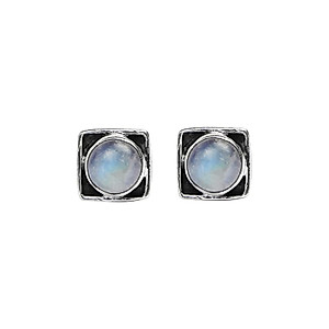 Rainbow Moonstone Stud Earring, 925 Sterling Silver Stud Earrings for Women Girls, Natural Gemstone Stud Earring, Round Stone Stud Earrings, Gift Jewelry for her