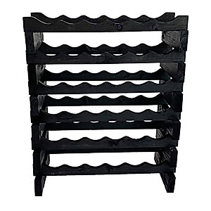 DisplayGifts Modular Stackable Wine Rack Freestanding Wooden Wine Stand Storage Holder, Thick Wood Wobble-Free Natural 36 Bottle Capacity 6 X 6 Rows (Black)