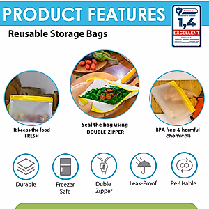 Triple-M7® 20 X Pcs Reusable Freezer Bags Bolsas de silicona reutilizables Reusable Gallon Bags Reusable Leakproof Storage SetsSilicone Food Bags 4 Gallon +4 Sandwich +4 Snack +4 Lunch +4 Travel Jewe