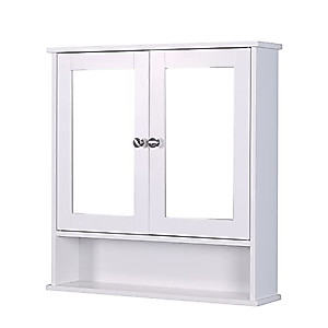 White Bathroom Medicine Cabinet with 2 Mirror Doors, Bathroom Cabinet Wall Mounted with Adjustable Shelf, Medicine Cabinets for Bathroom Laundry Room Kitchen