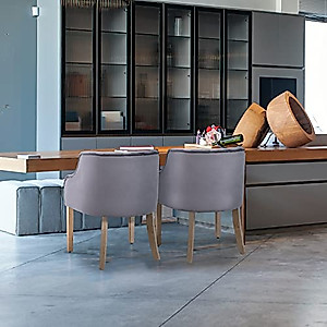 Home Office Desk Chair Set of 2, Faux Leather Modern Height Adjustable Task Chair with Armrest, Back and Wheels for Living Room Study Room and Bedroom, Light Grey Vanity Chair