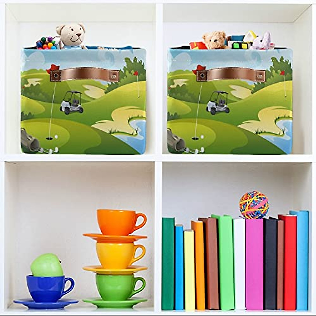 TropicalLife Rectangular Storage Bin Cube Sport Ball Club Golf Theme Foldable Organizer Basket with Handles, Collapsible Storage Box for Kids Toy Shelf Closet Nursery