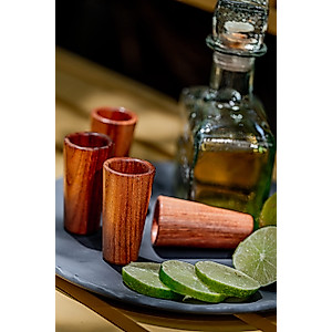 MEXTEQUIL - Wooden Tequila Shot Glasses - Set of 4 - Authentic Mexican Tequila Shot Glasses - Artisanal - handmade - 1.5 oz - Granadillo Wood - Eco-Friendly