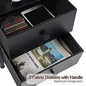 AMHANCIBLE Night Stand Set 2, Black Nightstand with Charging Station, End Tables Living Room with USB Ports and Outlets, Bed Side Tables Bedroom with Drawers HET05XBK