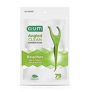 GUM Angled Floss Picks, Perfect for Tight Teeth, Extra Strong Shred-Resistant Dental Floss, Angled for Easy Reach, Dental Flossers for Adults, Fresh Mint Flavor, 75ct (4pk)