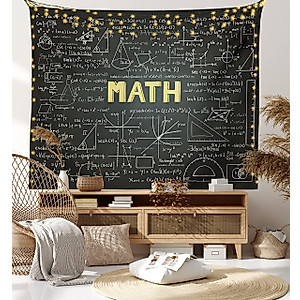 Lunarable Mathematics Room Tapestry, Dark Blackboard Backdrop with Math Equations Geometry Axis Art, Fabric Wall Hanging Decor for Bedroom Living Room Dorm, 45" X 30", Green Yellow