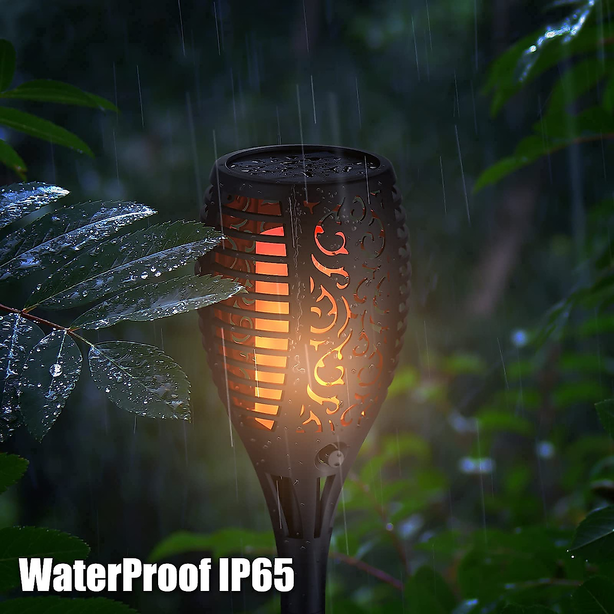 Ruyilam Solar Garden Lights Outdoor, 4-Pack 96LED Waterproof Solar Flickering Dancing Flame 31' Pathway Lights, Dusk to Dawn Auto On/Off for Garden/Yard/Driveway/Pathway