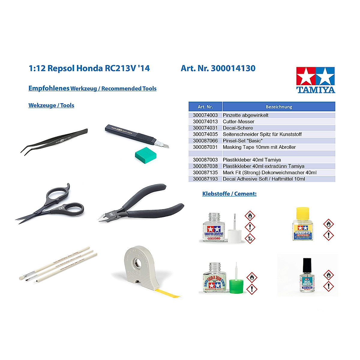 TAMIYA 14130 1/12 Repsol Honda RC213V '14 Motorcycle Plastic Model Kit