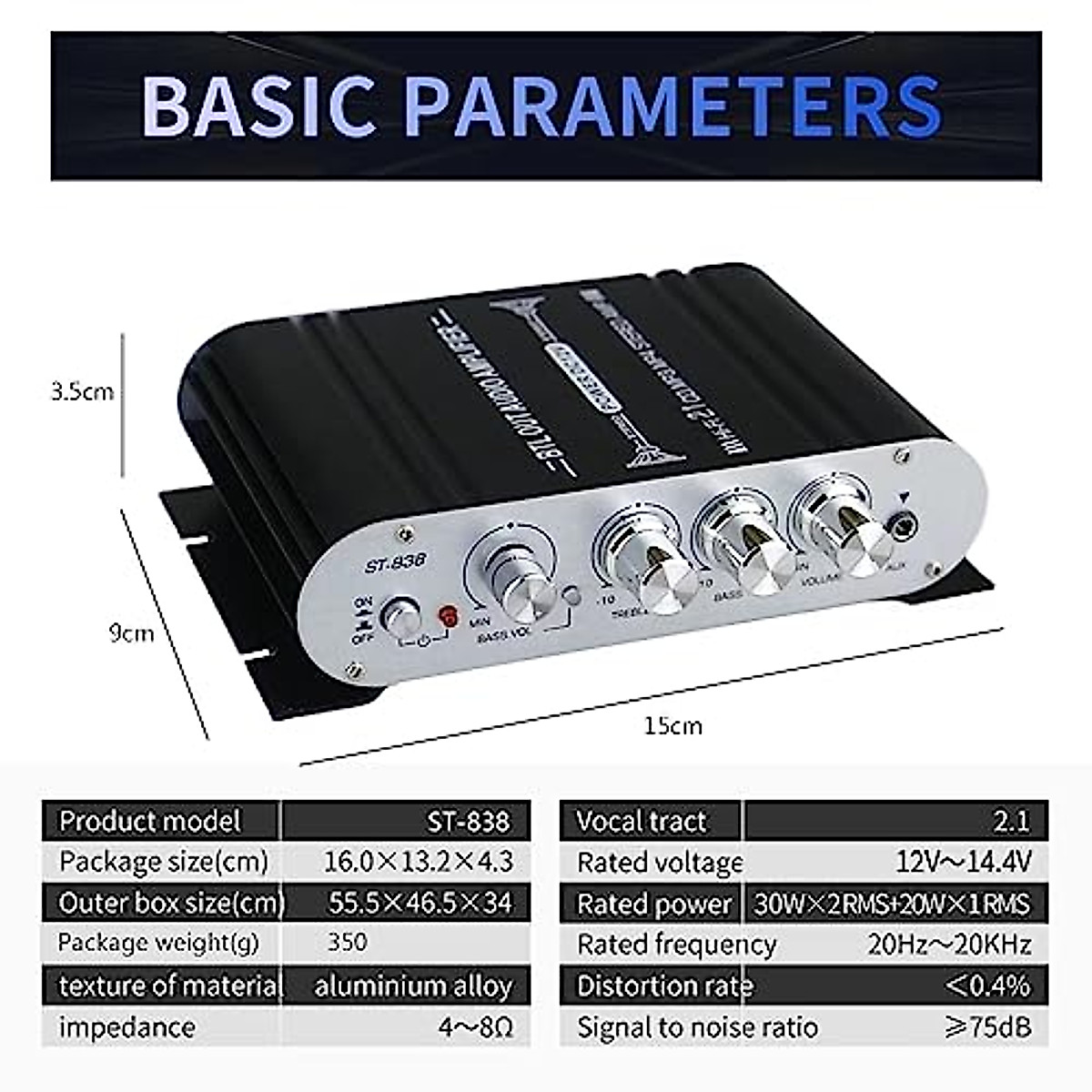 IXUFO 12V Mini Amplifier with 2.1 Channel Bass Subwoofer Output, 300 Watt Home Audio Music Stereo Hi-Fi Power Amp for PC TV Phone Car Vehicle B