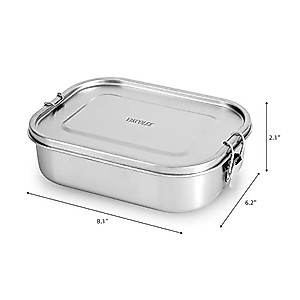 VIKCOLEE Stainless Steel Bento Lunch Food Box Container, 5-Compartment Large 1400ML Metal Bento Lunch Box Container for Kids or Adults with Lockable Clips to Leak Proof - BPA-Free - Dishwasher Safe