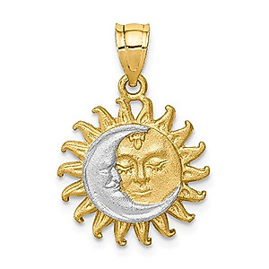 IceCarats 14K Yellow Gold White Sun Crescent Moon Necklace Charm Pendant Celestial Jewelry Only
