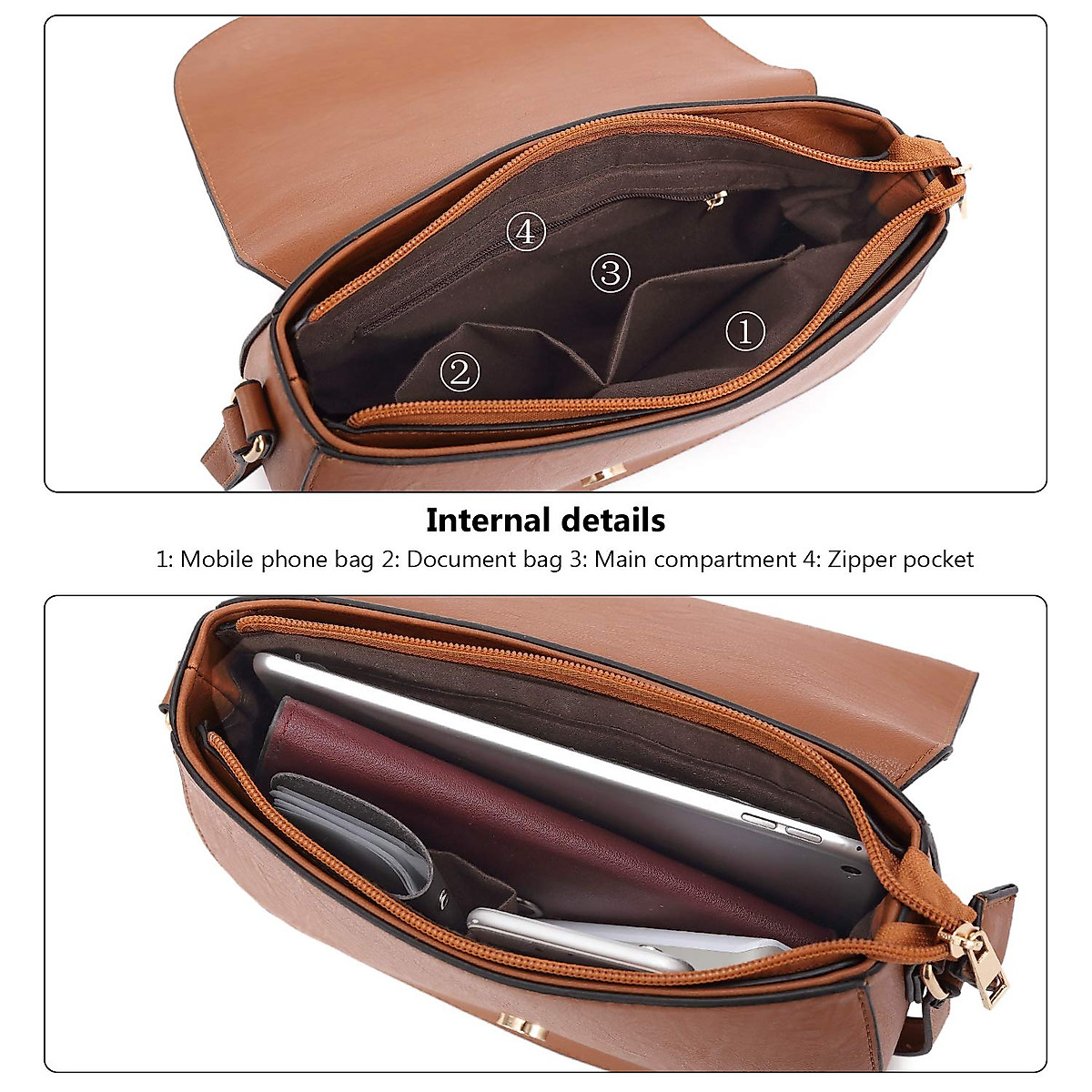 forestfish Women Crossbody Bag Saddle Bag Shoulder Bag Purse Handbag for Women Girls, Brown