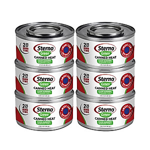 Sterno 2.25 Hour Green Canned Heat, Ethanol Gel, 6 Pack