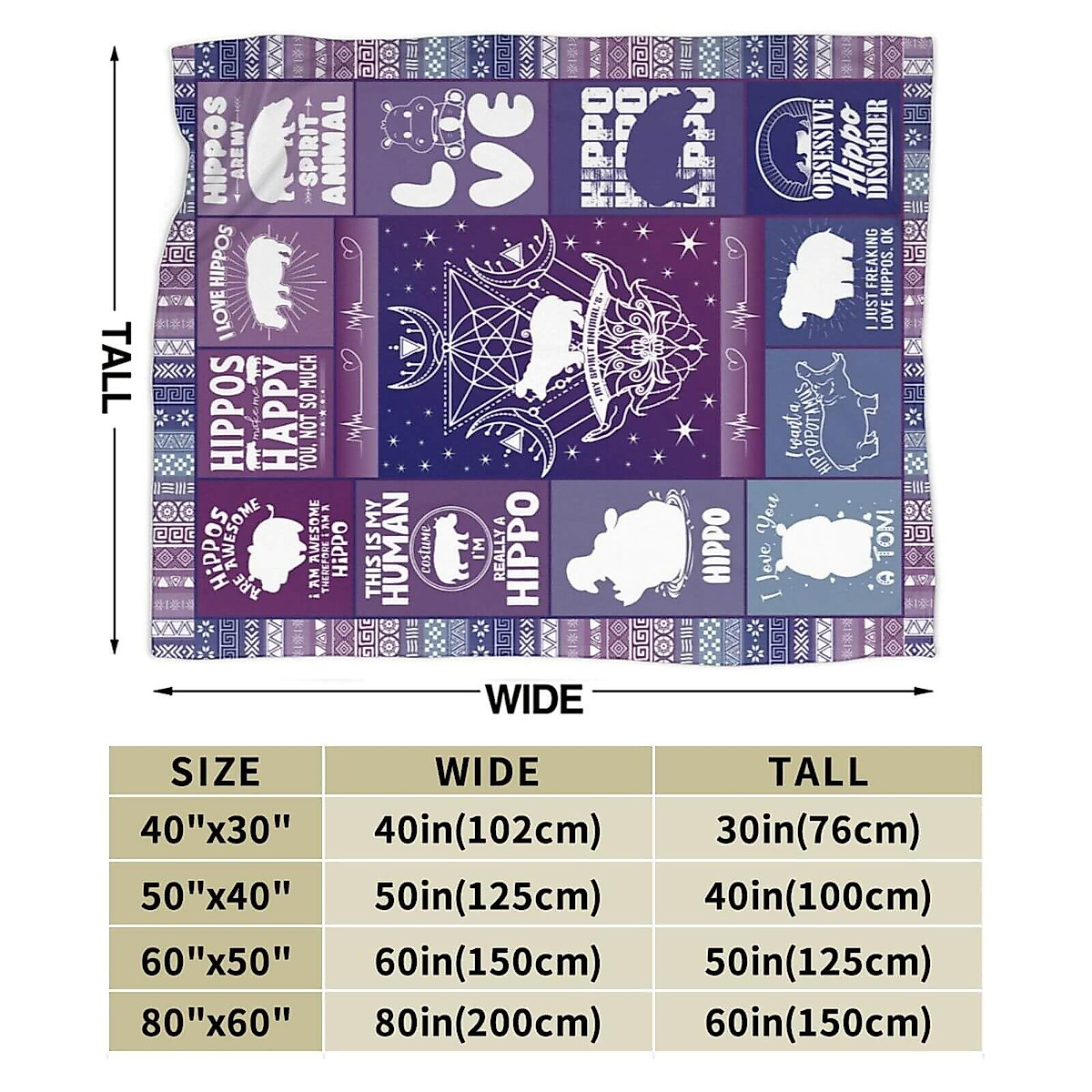 Homieblanket Hippo Blanket for Boys Girls, Cute Hippo Themed Design Printed Throw Blankets for Kids Lap, Chair Sofa, Warm Soft Cozy Blanket, 40"x 50"