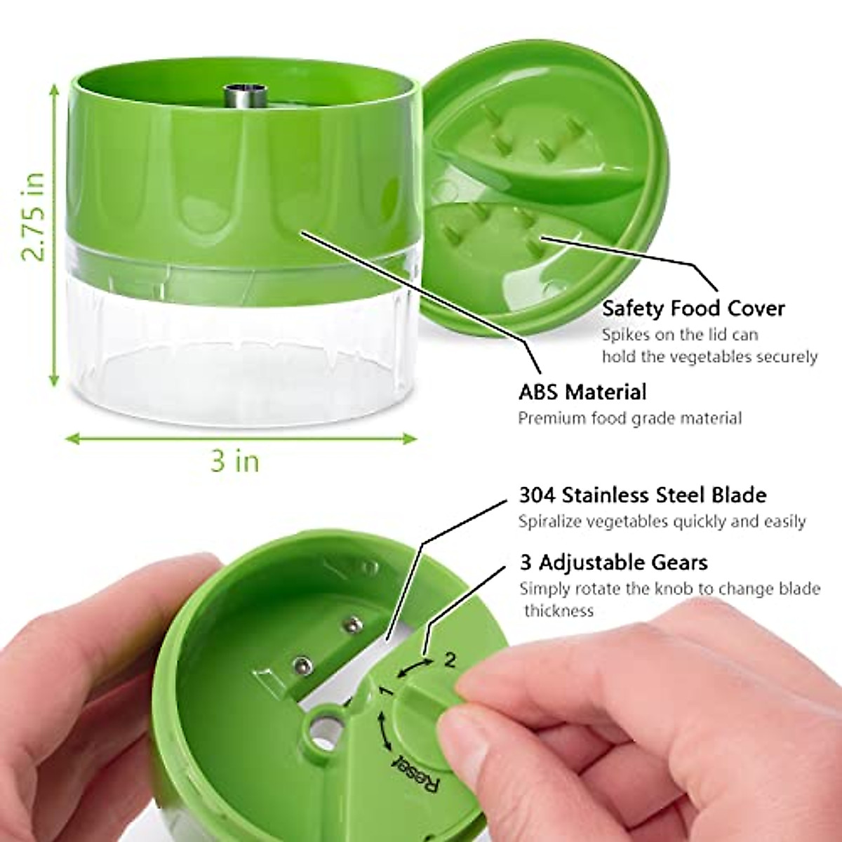 Handheld Spiralizer 3 in 1 Vegetable Slicer, Veggie Spiral Cutter Zucchini Spaghetti Maker Adjustable Spiral Slicer for Low Carb Vegan Meals