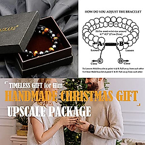 HASKARE Triple Protection Bracelet, Genuine Tigers Eye Black Obsidian and Hematite 8mm Beads Bracelet for Men Women, Crystal Jewelry Stone Bracelets Bring Luck and Prosperity and Happiness