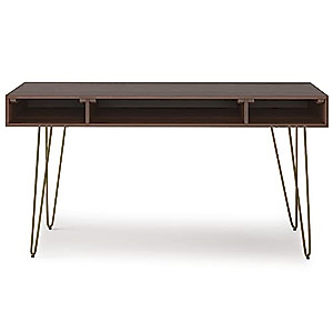 SIMPLIHOME Hunter SOLID MANGO WOOD Contemporary Modern 60 inch Wide Home Office Desk, Writing Table, Workstation, Study Table Furniture in Umber Brown And Gold