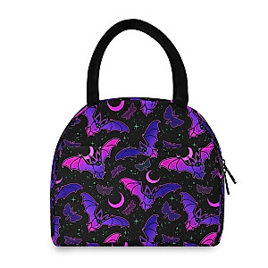 MNSRUU Lunch Bag Women Men, Purple Bat Gothic Portable Insulated Lunch Bag Reusable Thermal Meal Tote Cooler Bag Organizer for Adult Work with Handle