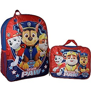 Ruz Paw Patrol Boys 16 Inch Backpack With Removable Matching Lunch Box Set (Blue-Red)