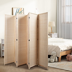 JAXPETY 6 Panel Room Divider 6ft Tall Folding Privacy Screen Freestanding Rustic and Natural Bamboo Room Partition for Home Office, Natural Color