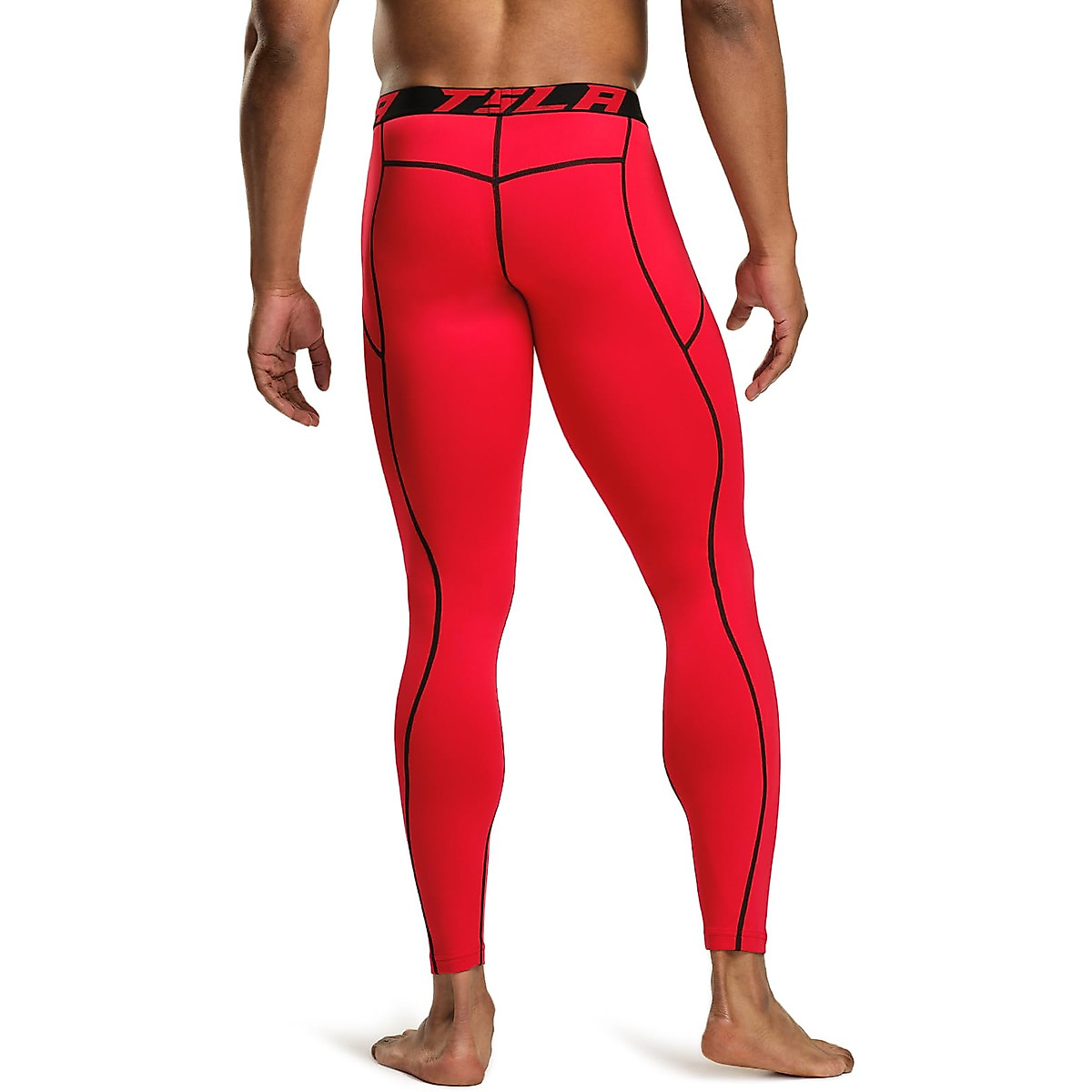 TSLA Men's Thermal Compression Pants, Athletic Sports Leggings & Running Tights, Wintergear Base Layer Bottoms, 2pack Tights Black/Red, Small