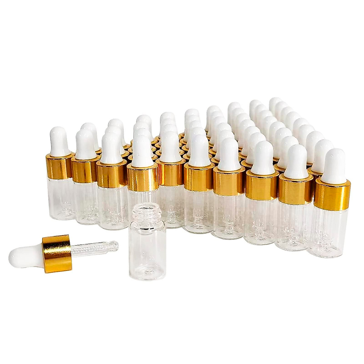 BEGIKET 50PCS Transparent Sample Dropper Bottles, 3 ml Mini Essential Oil Dropper Bottles, Perfume Bottles with 2 Plastic Droppers for Travel Test Samples