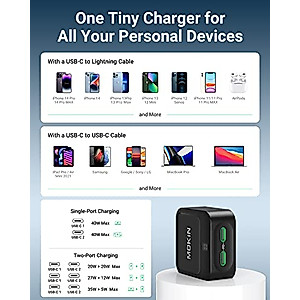 USB C Charger 40W, MOKIN Fast Charger Adapter 2-Port Type-C PD Wall Charger Foldable Power Adapter for 14/Plus/Pro/Pro Max 13/Mini/Pro/Pro Max /12, Galaxy S22/S21/S20/Note 20 PPS, Pixel, MacBook, iPad