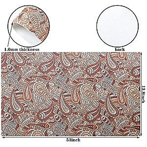 Picheng Paisley Flower Faux Leather Sheets: Paisley Cashew Flower Faux Leather Rolls 13.8"X53"(35cmX135cm) PU Solid Faux Leather Sheet for Making Crafts, Sewing DIY Projects (Paisley Flower-F)
