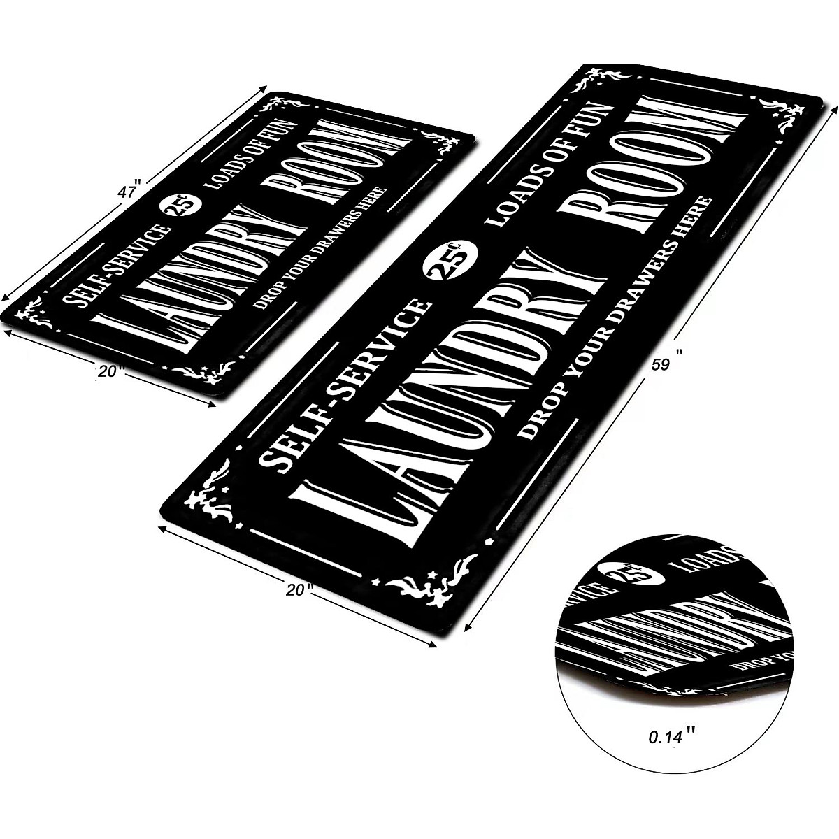 Laundry Room Rug Non Slip Floor mats Farmhouse Large Laundry Rugs for Laundry Room Mat Washer and Dryer Carpet Laundry Room Decor 20x59inch(Black1)