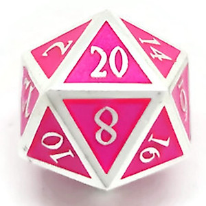 Pink and Silver Metal D20 F*** Dice Critical Fail F 20 Sided Die Set DND Black Gunmetal Color Number for Role Playing Game Dungeons and Dragons D&D Pathfinder Shadowrun Girl Gamer Female