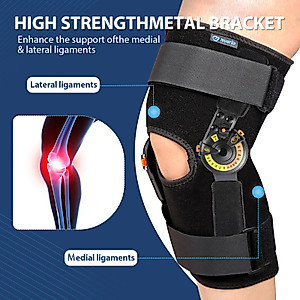 Nvorliy Hinged ROM Knee Brace with Side Stabilizers & Locking Dials, Post Op Knee Immobilizer for Arthritis, ACL, MCL, PCL, Meniscus Tear, Injurie/Knee Pain, Medical Orthopedic Support (Regular)