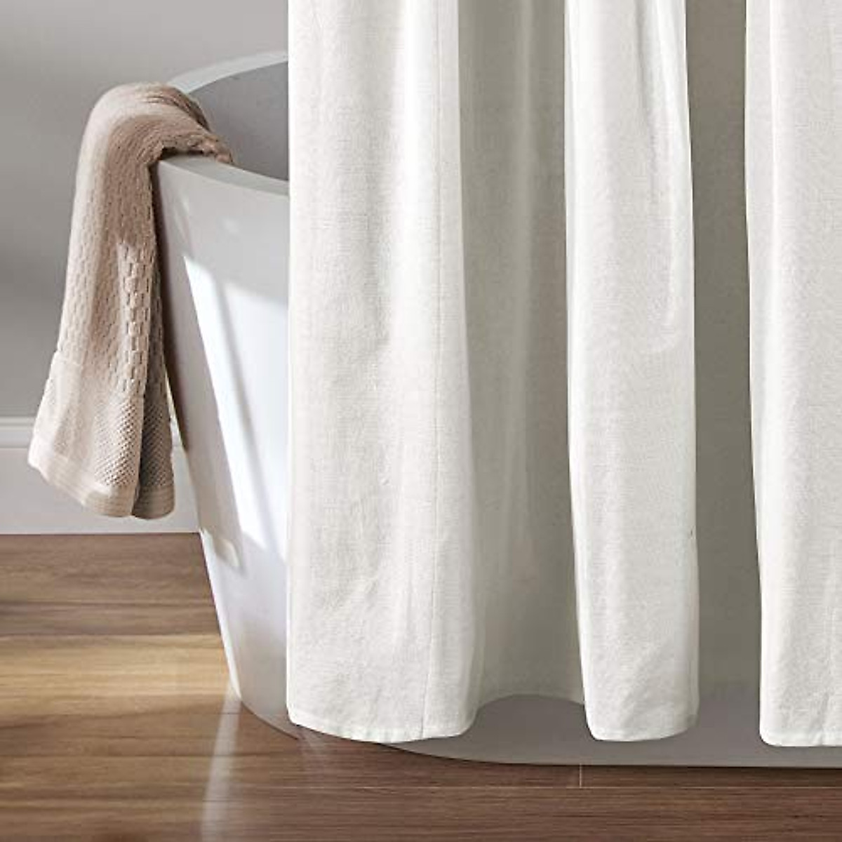 Lush Decor Linen Button Farmhouse Shower Curtain Pleated Two Tone Design for Bathroom, 72" x 72", Blush & White