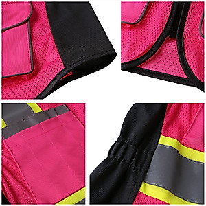 HoliSecure Safety Vest for women, Hi vis Reflective Lady Work vest With 9 Multi Pocket And Zipper(Pink Medium)